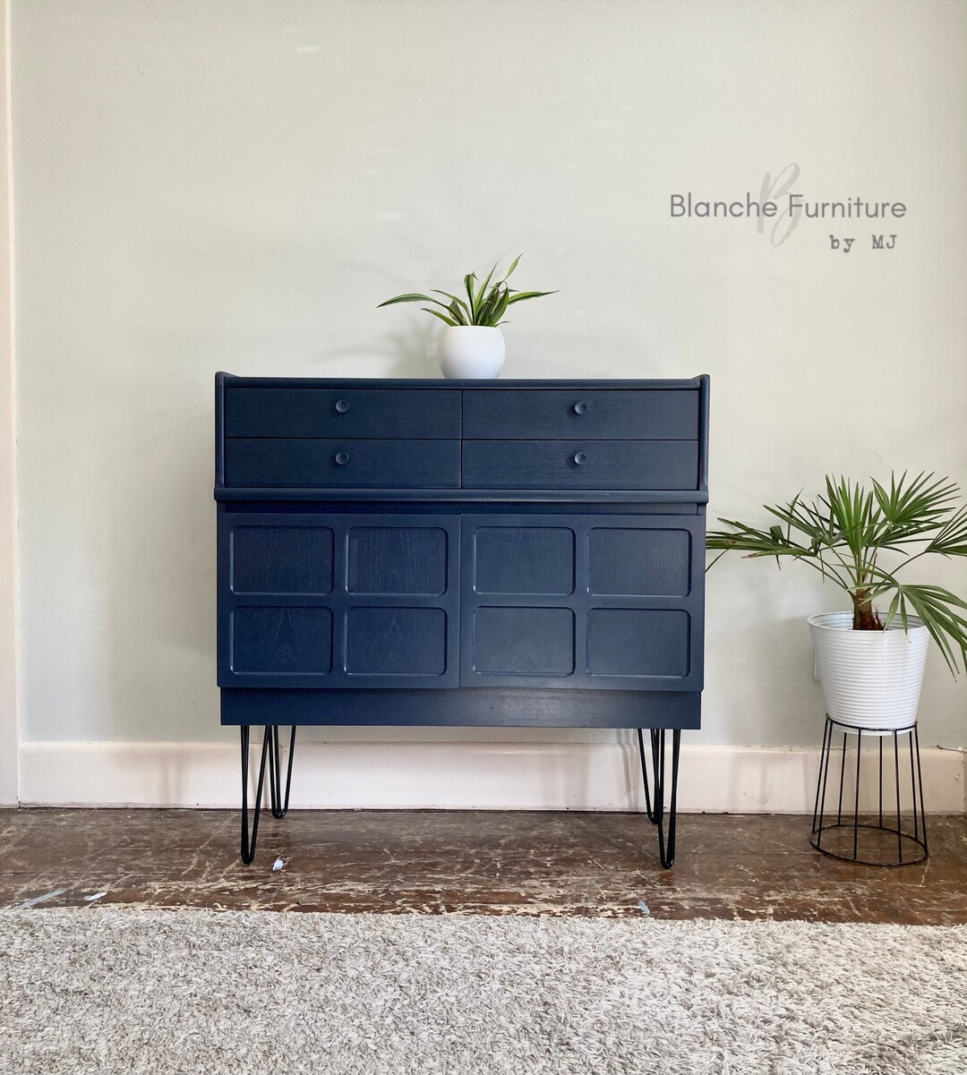Gorgeous Nathan Sideboard With Drawers in Midnight Blue and Black Legs ...