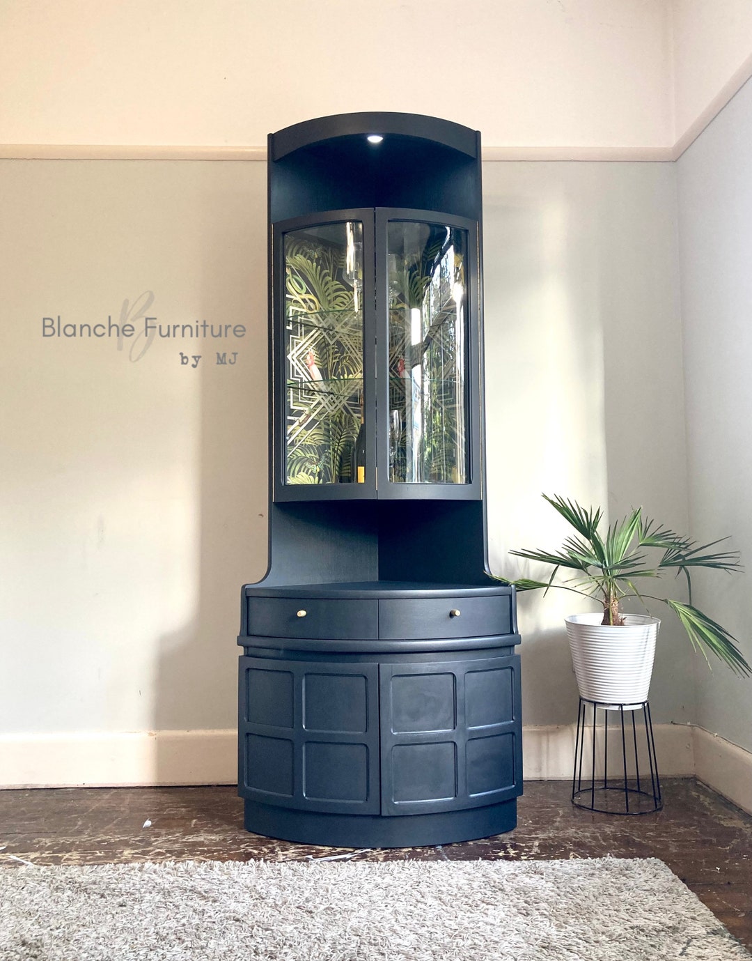 Tall Curved Nathan Corner Drinks Cabinet With Geometric Lining - Etsy