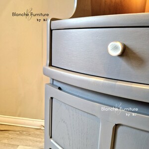 Tall, Mid Century Curved Nathan Corner Drinks Cabinet in Grey With ...