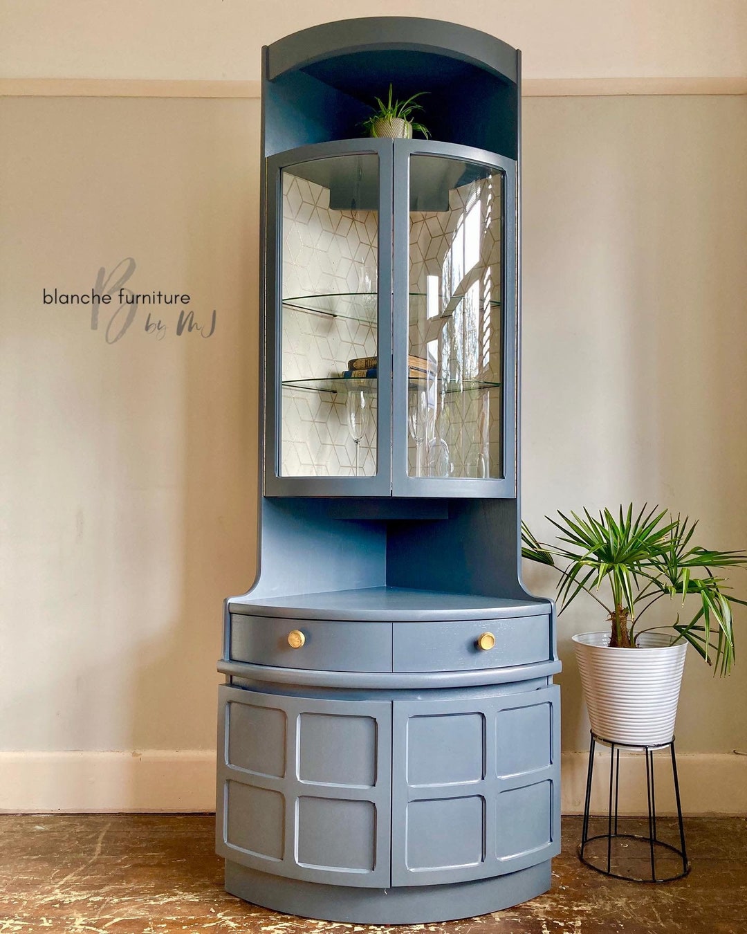 Tall Mid Century Modern Nathan Corner Drinks Cabinet – Soapstone Grey ...