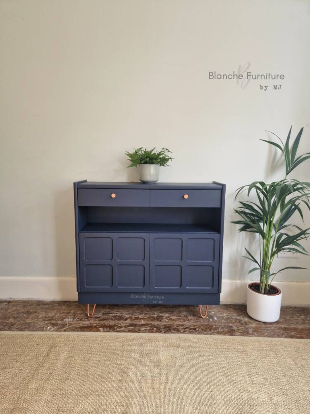 Slim Nathan Sideboard in Midnight Blue, on Copper Hairpin Legs - Etsy