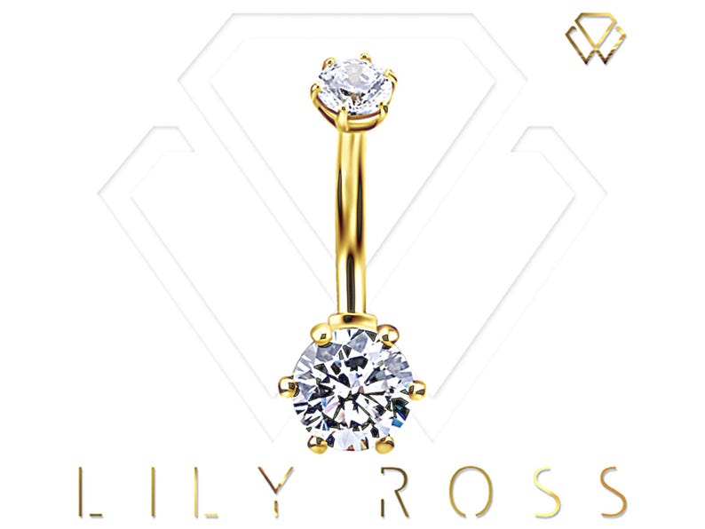 Beautiful 18k Solid Gold Double Gems Internally Threaded Belly Button ...