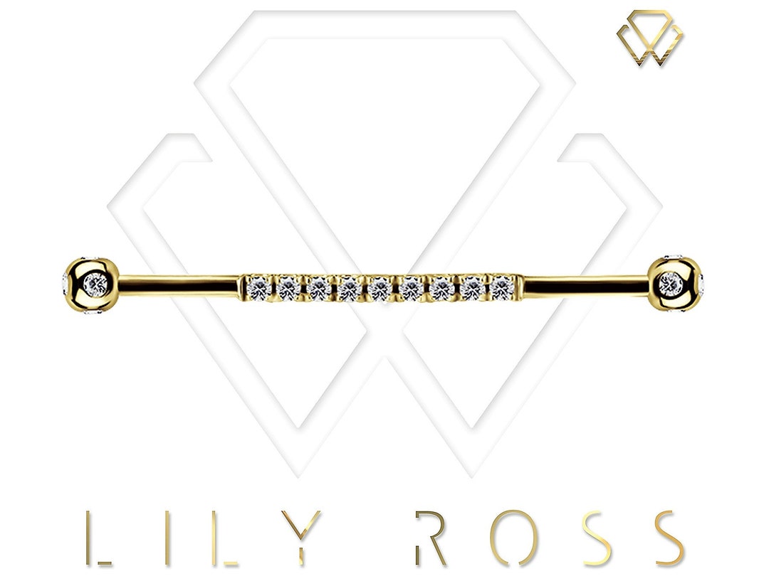 Beautiful 18K Solid Gold 14g Tiffany Balls Industrial Barbell Set With ...