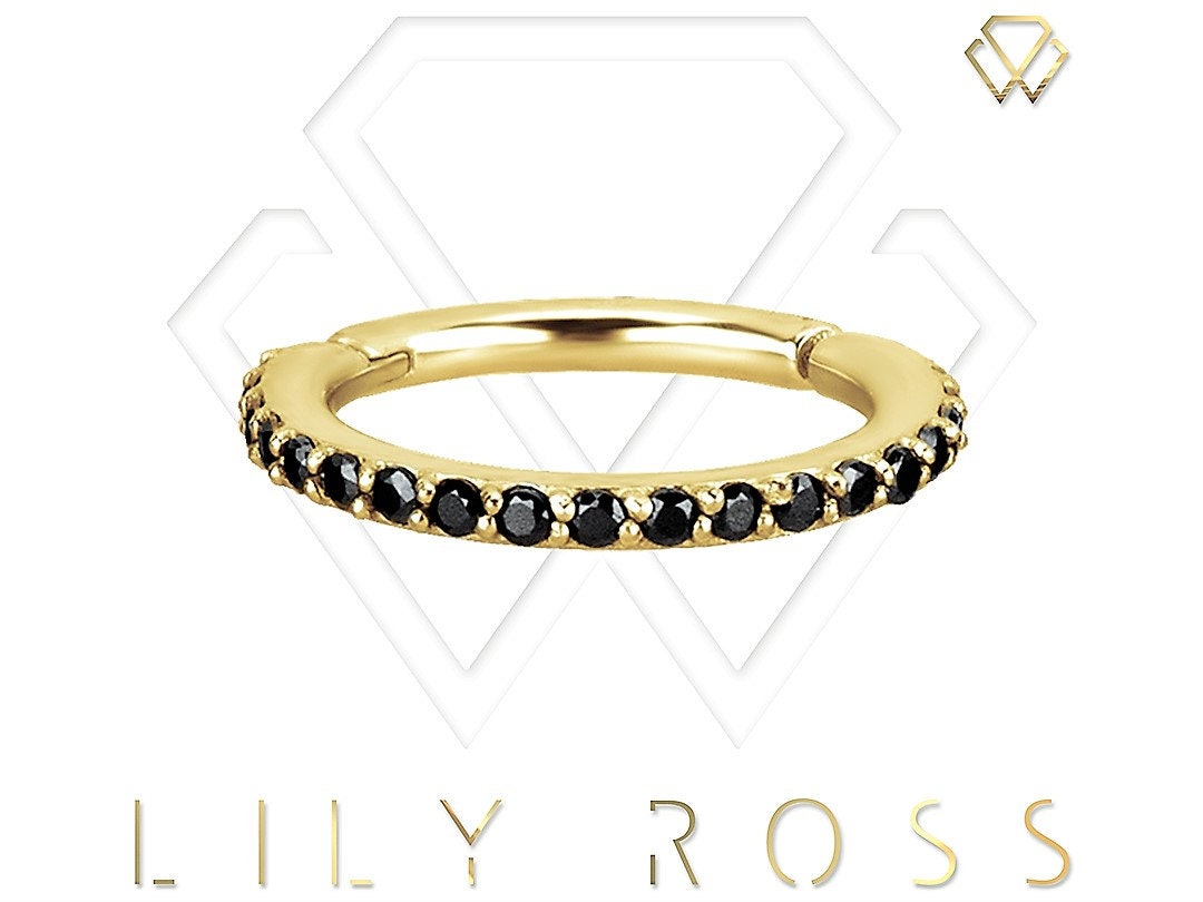 16g Gold Helix/cartilage Eternity Clicker Ring Set With Black Swarovski ...