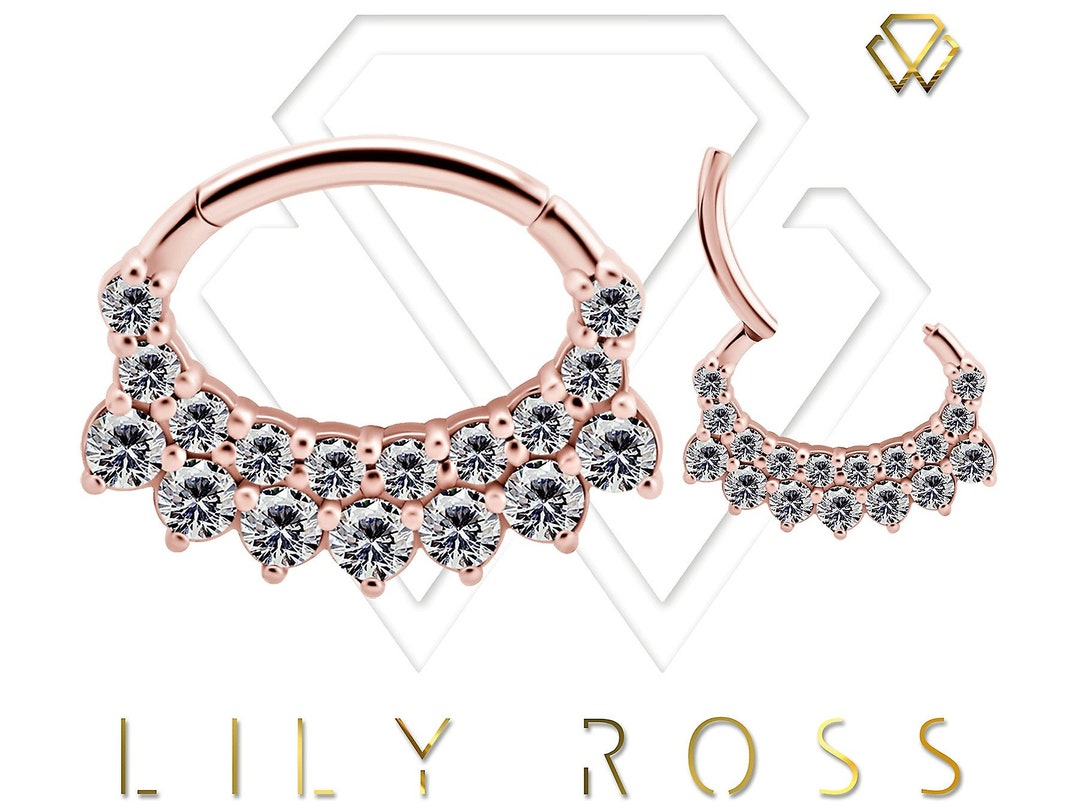 Gorgeous Rose Gold Daith Piercing Jewelry, Septum Clicker With White ...