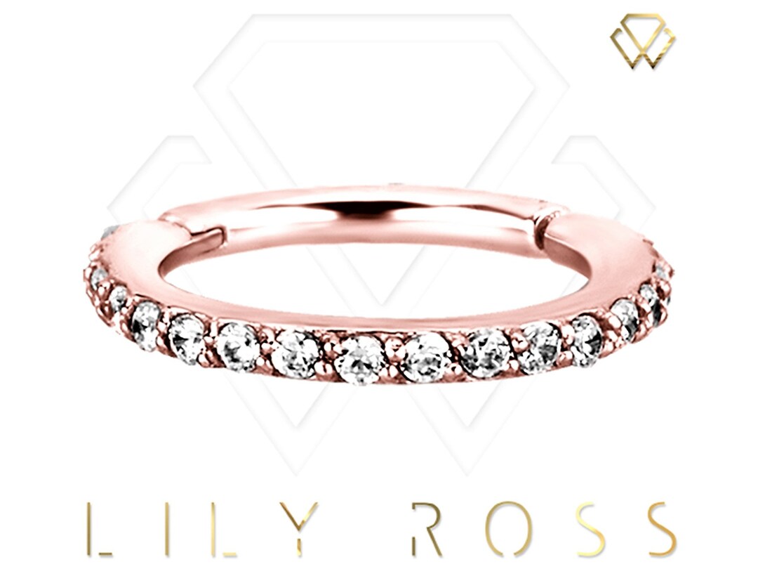 Rose Gold Swarovski CZ Helix Ring: 16g Surgical Steel Cartilage Clicker ...