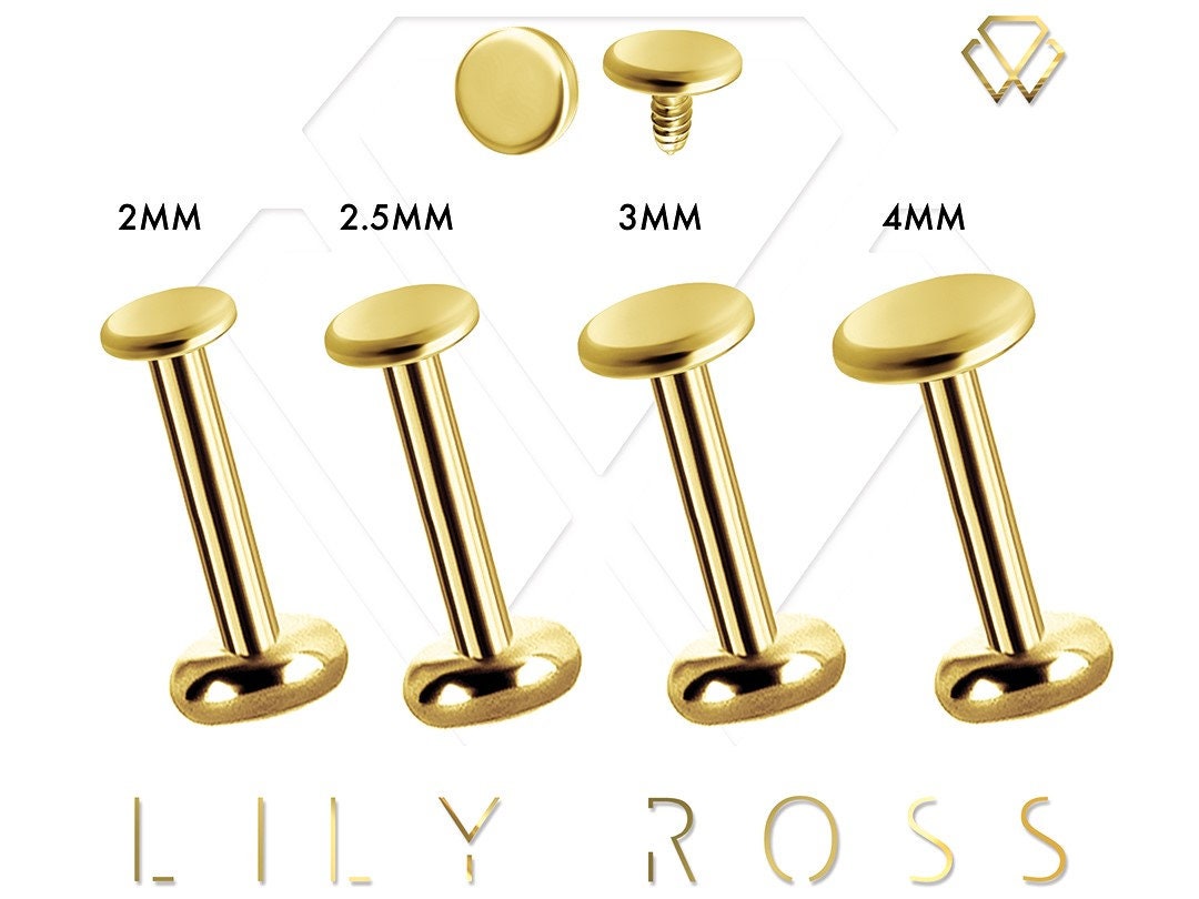 18k Solid Gold 16g Internally Threaded Helix Cartilage Tragus Piercing ...