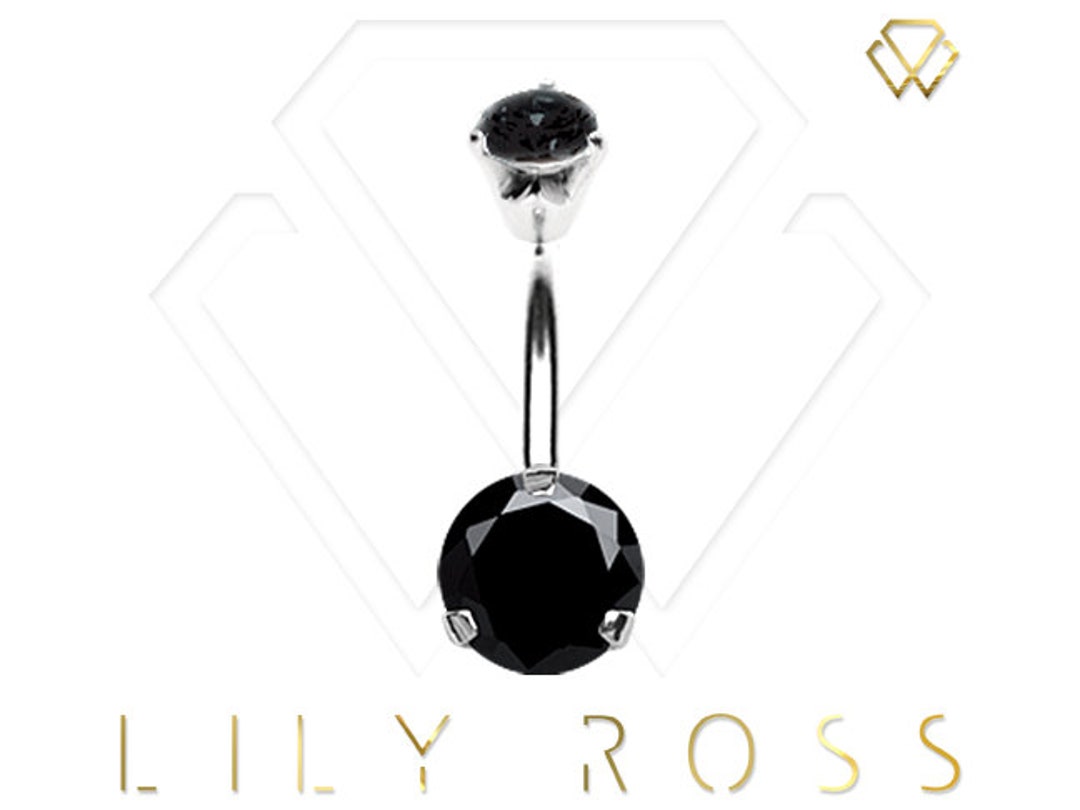Double Gem Belly Button Ring With 5A Grade Black Swarovski Cz..316l ...