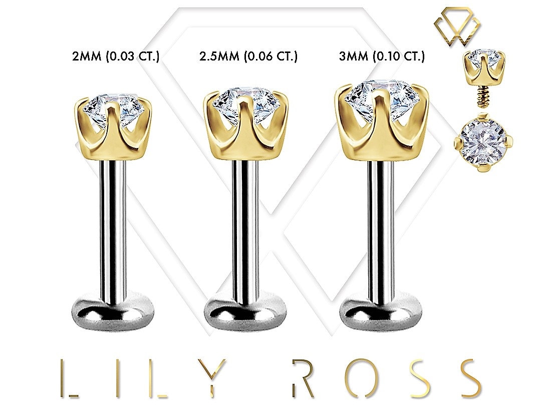 Genuine Diamond 18k Solid Gold Cartilage Earring - 16G Internally ...