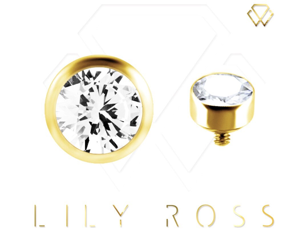 18k Solid Gold 16g Internally Threaded Jeweled Ball, Screws on Any 16G ...