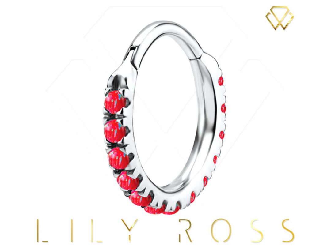 16g Helix/cartilage Eternity Clicker Ring With Red Opals..316l Medical ...