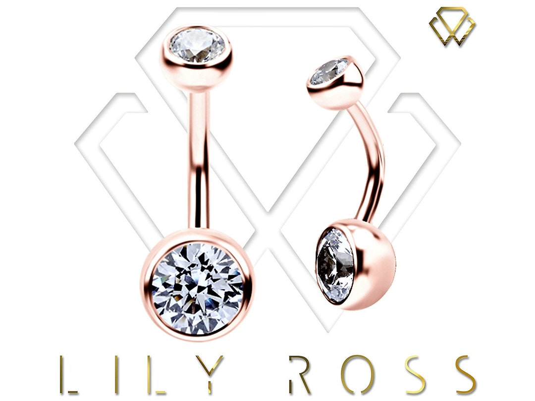 Beautiful 18k Solid Rose Gold Double Gems Internally Threaded Belly ...