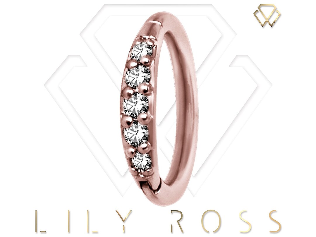 Rose Gold Helix/cartilage/tragus Clicker Hoop Ring Set With White ...