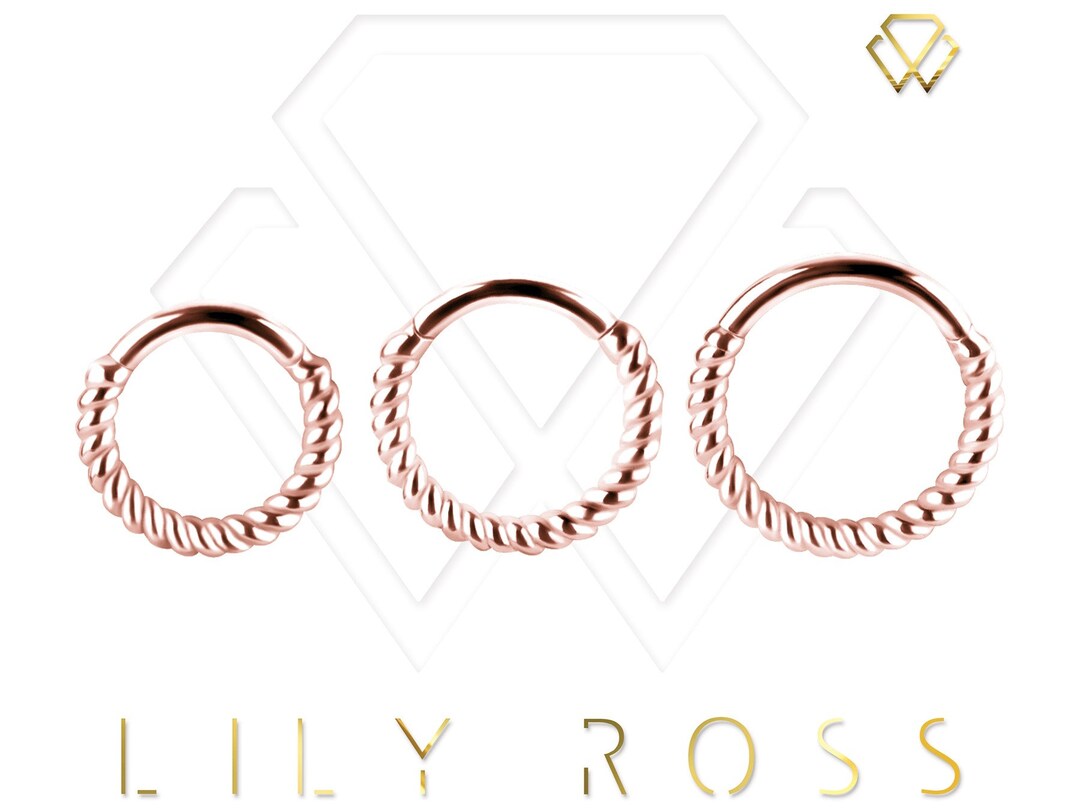 18k Solid Rose Gold Twisted Rope Daith Hinged Piercing Clicker/septum ...