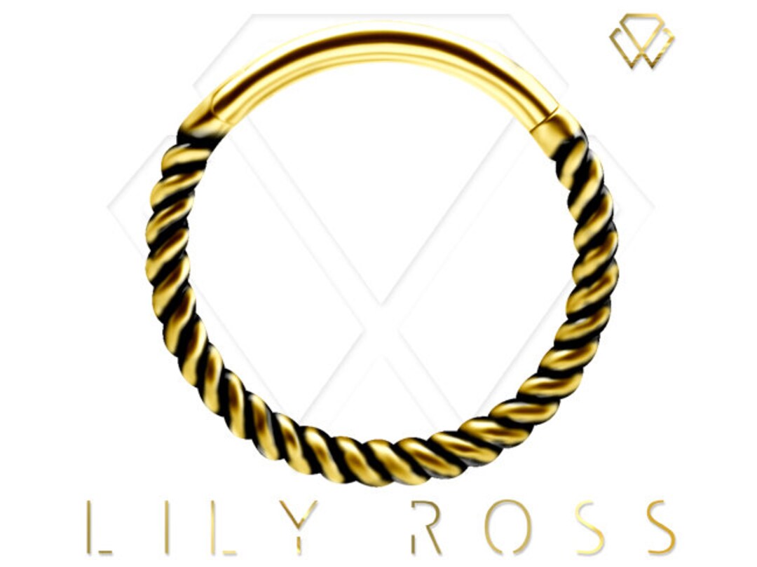 18k Solid Gold Twisted Rope Daith Hinged Piercing Clicker,septum Ring ...