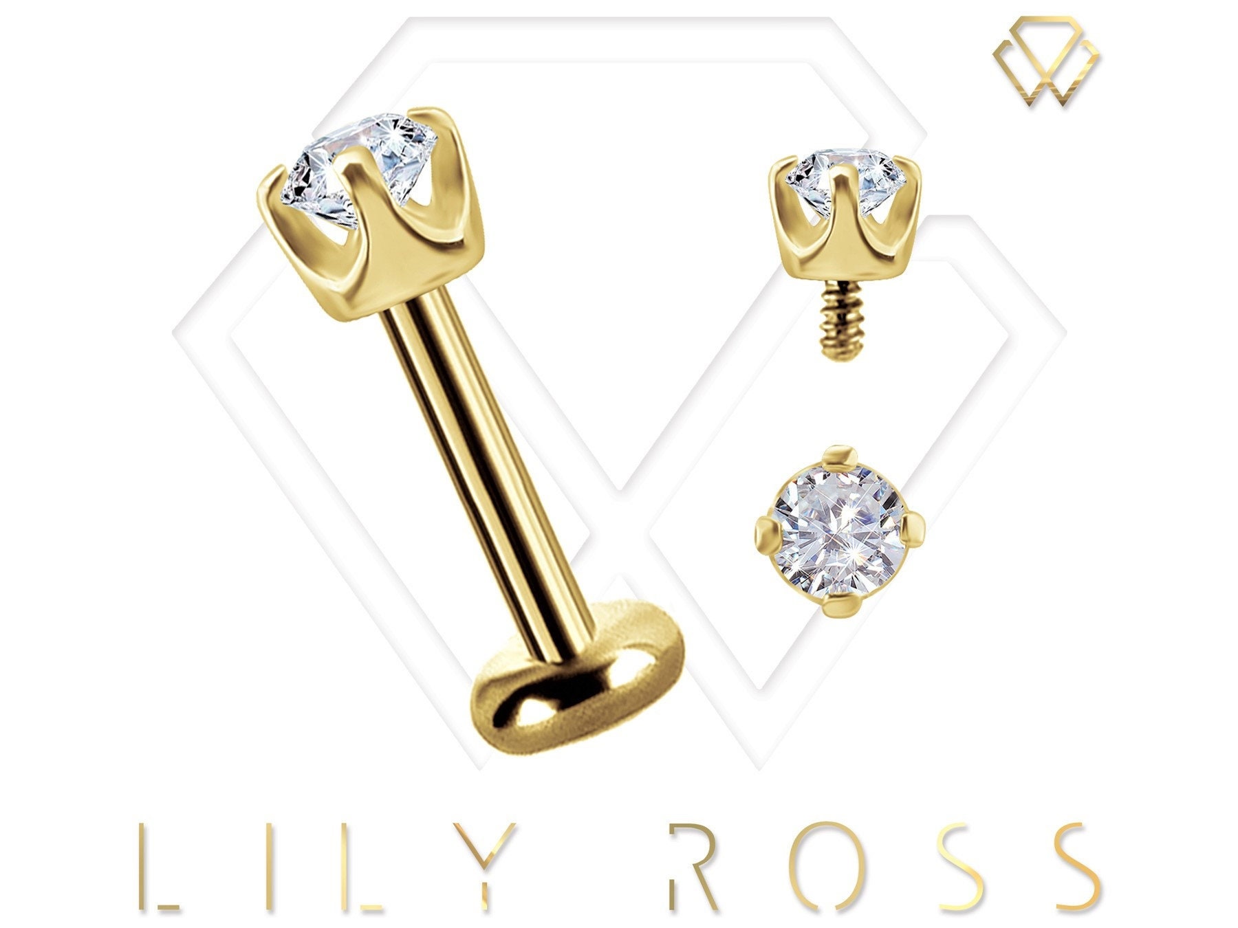 18k Solid Gold Labret - Etsy