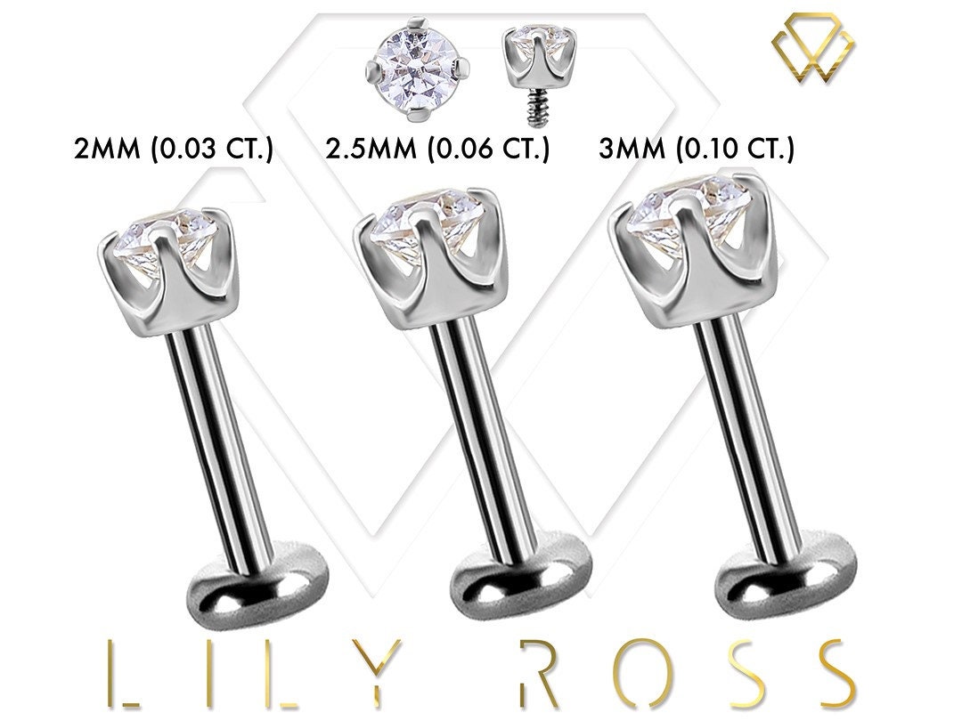 Genuine Diamond 18k White Gold Cartilage Earring - 16G Internally ...