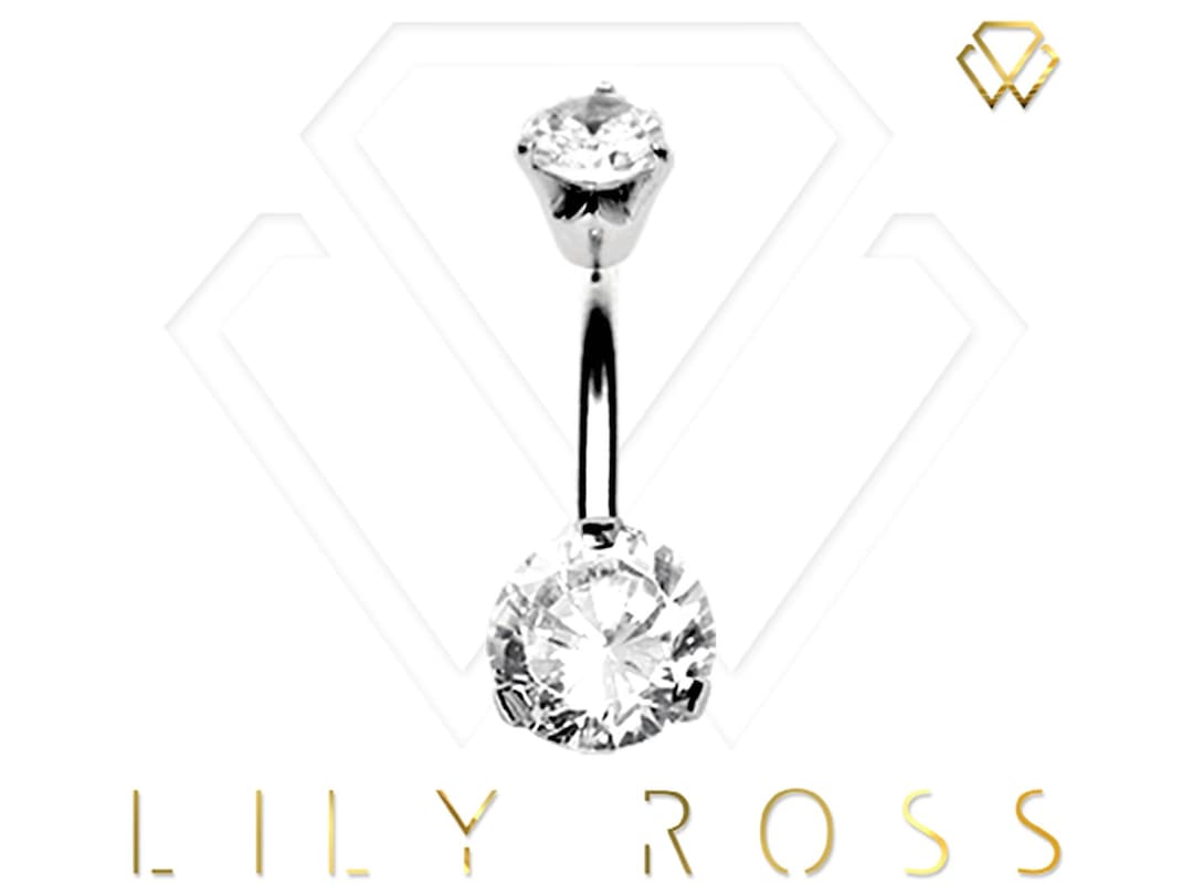 Medium Double Gem Belly Button Ring With 5A Grade Swarovski Cz..316l ...