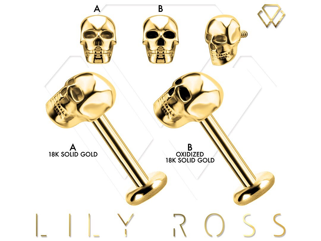 New 18k Solid Gold Skull Cartilage Earring 16G Internally Threaded ...