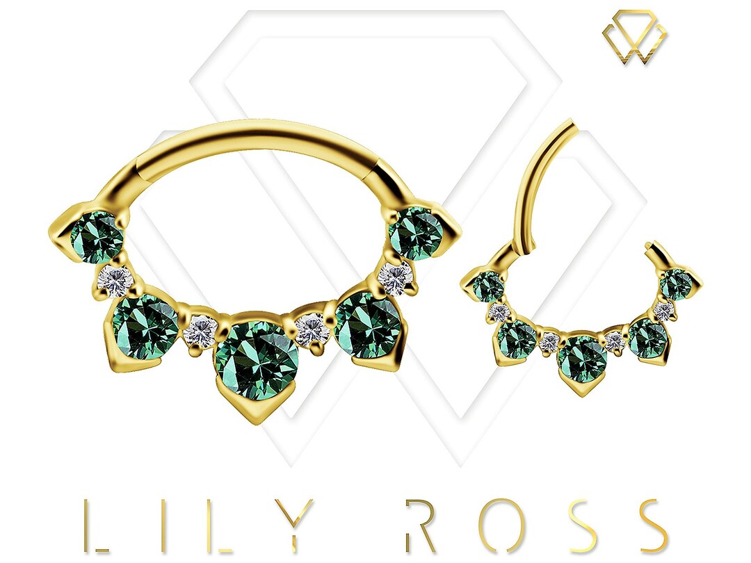 Gorgeous 18k Solid Gold Daith Piercing Jewelry Hinged Ring Set W ...