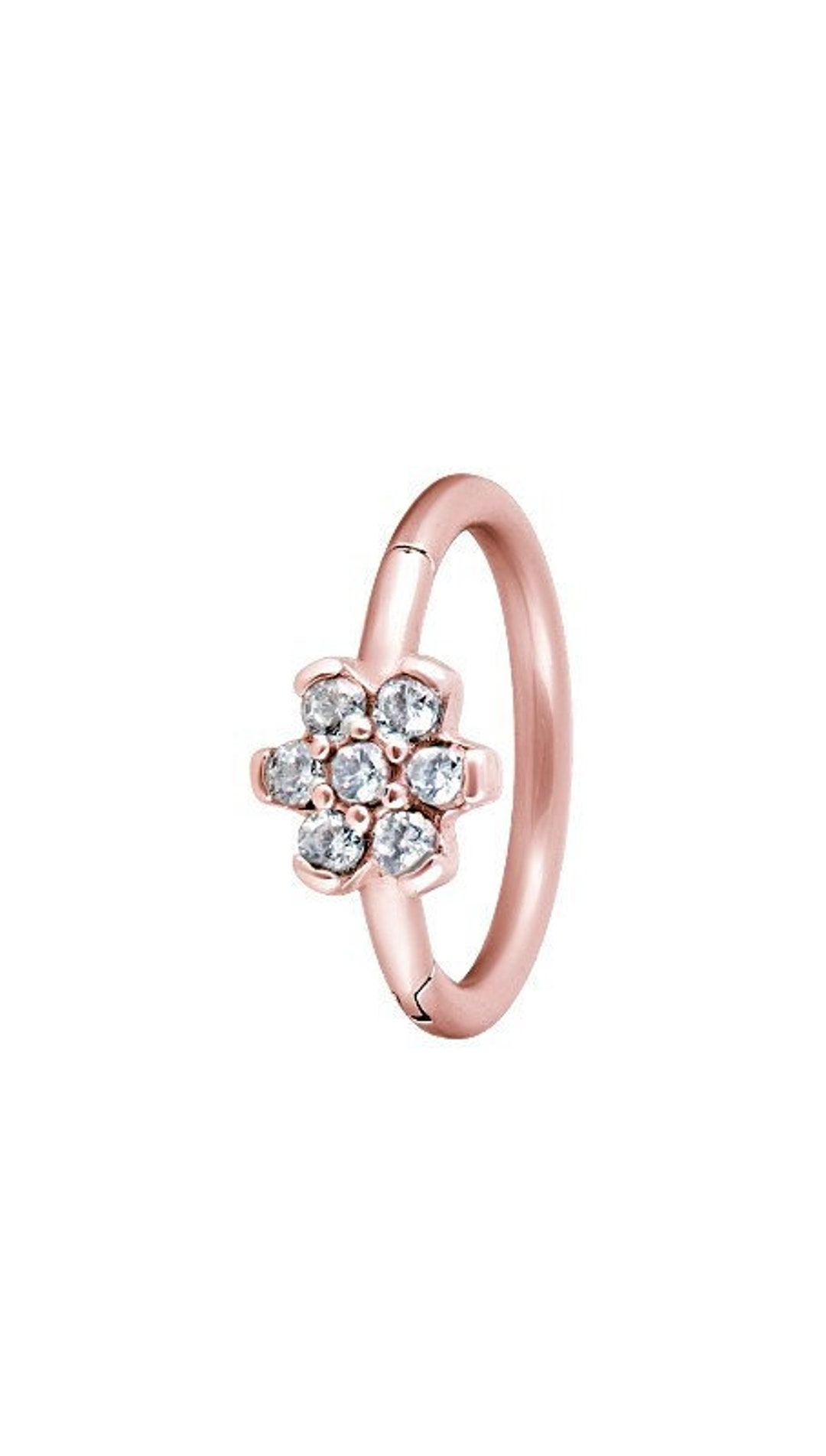 Rose Gold Helix/cartilage/tragus Clicker Hoop Ring Set With White ...