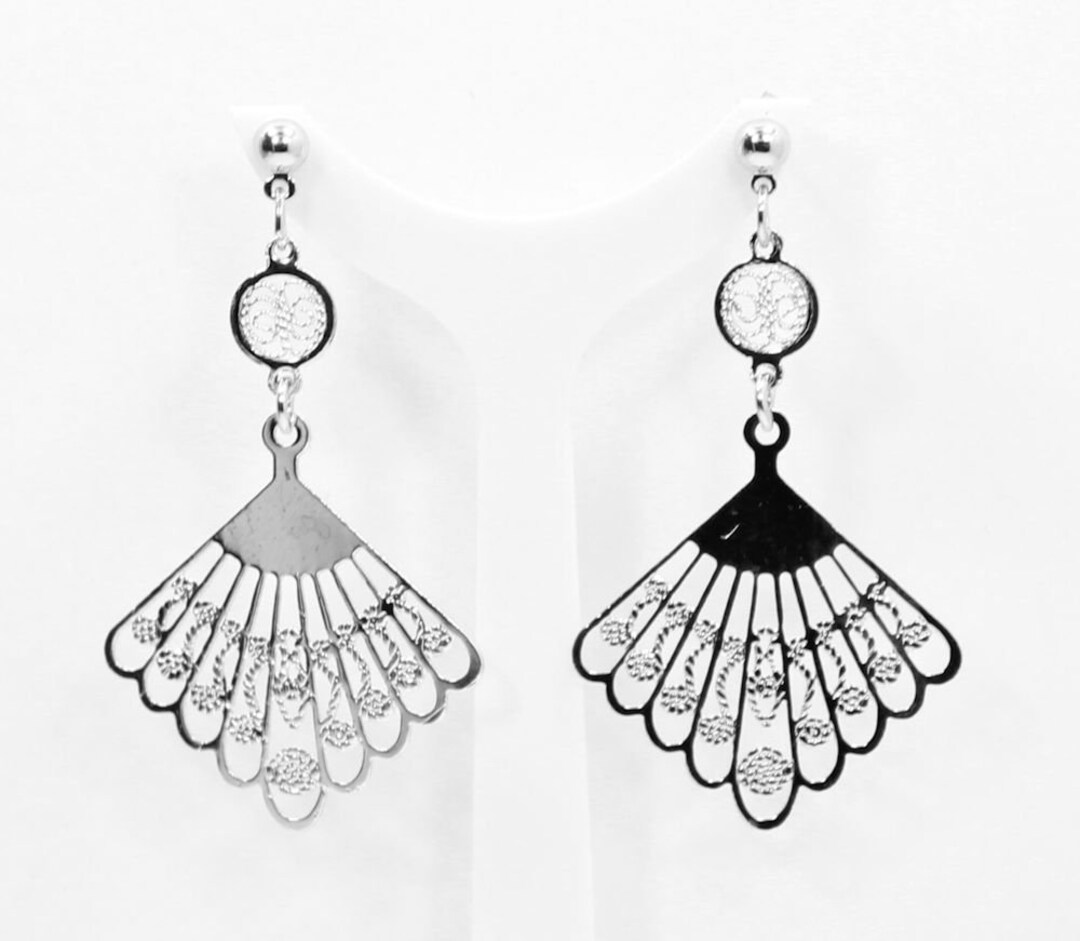 Interesting Upside Down Fan Design Silver Tone Stud Estate - Etsy