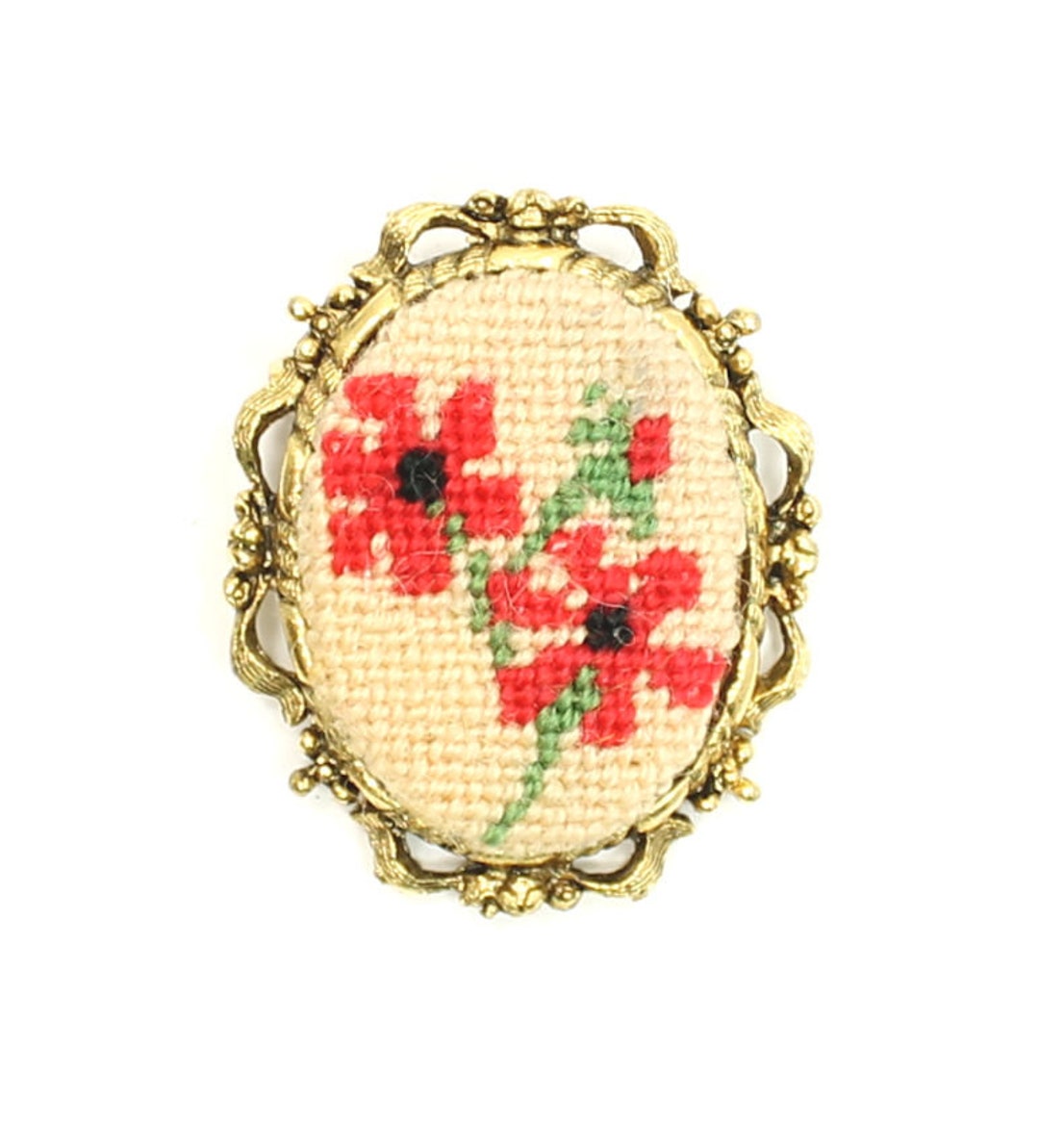 Broche de propiedad Woven Fabric Flower hecho a mano en tono dorado ...