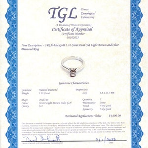 TGL Certified 14K White Gold 1.10 Carat Oval Cut Light Brown and Clear ...
