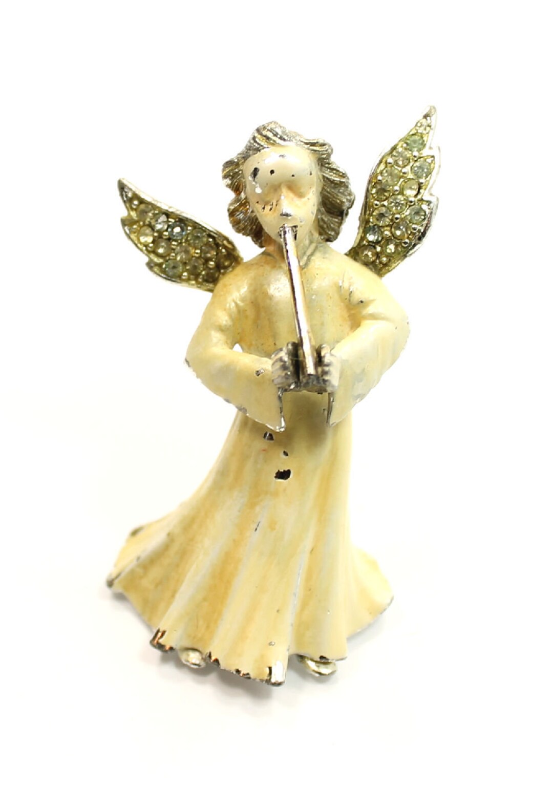 Beautiful Yellow Crystal & Cream Enamel Angel With Flute - Etsy Canada