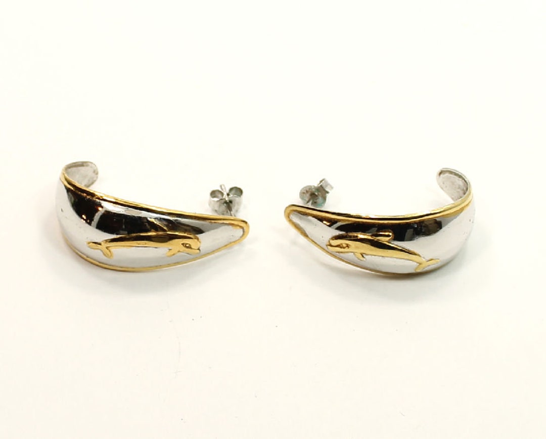 Half Shell Design dolphin Gold Tone & Sterling Silver Estate Butterfly ...