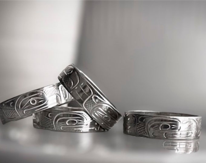 Northwest Coast Indigenous, Hand Carved Sterling Silver and 14K Gold ...