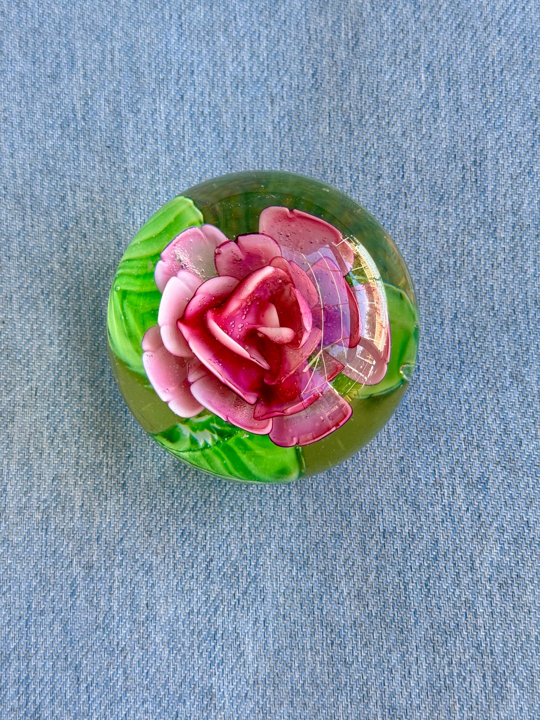 Vintage Glass Paperweight Pink Flower eternal Flower - Etsy