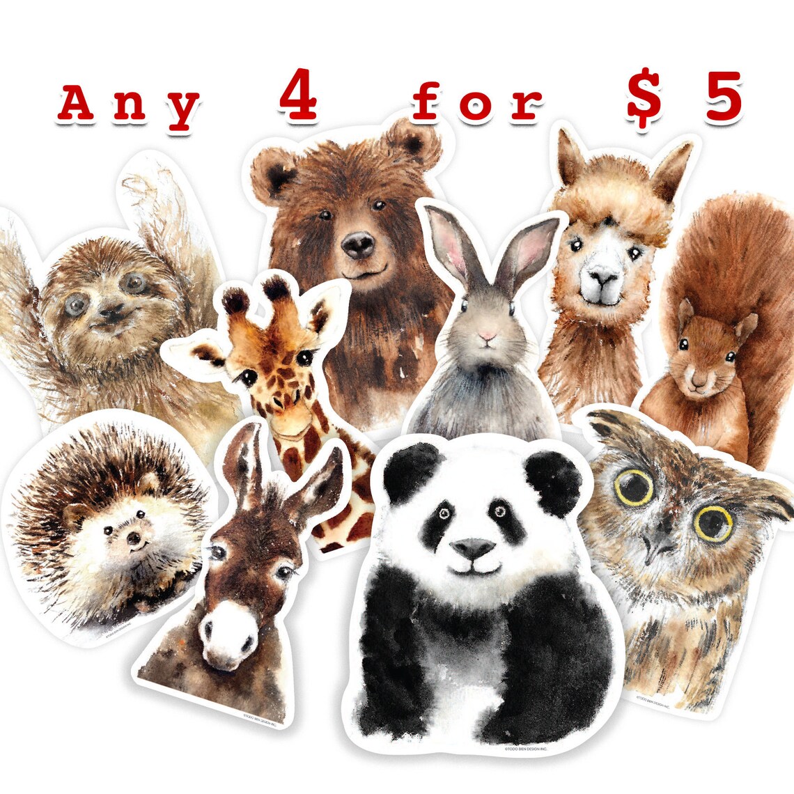 Woodland Animal Sticker Sheets With 10 Watercolor Painted - Etsy