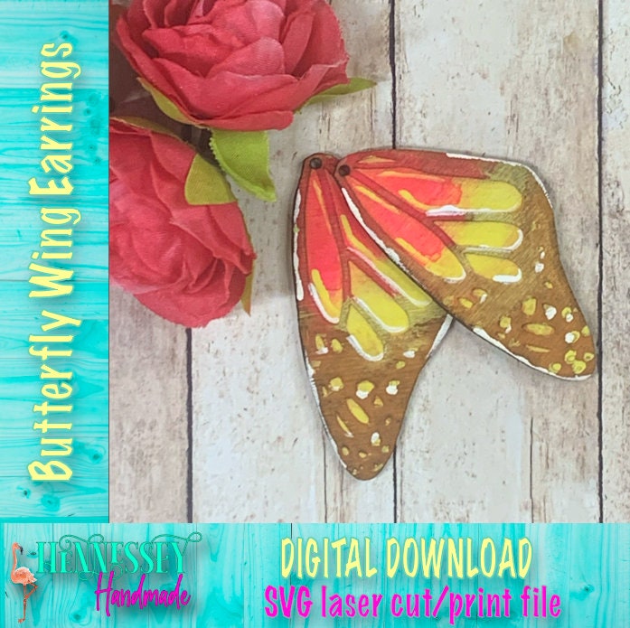 Butterfly Wing Earrings, SVG Laser Cut File , Glowforge, Pink Rose, Xtool, Aura, Digital, Boho ...