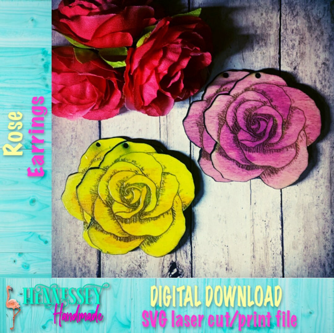 Hand Drawn Rose Earrings, SVG Laser Cut File , Glowforge, Omtech Polar ...