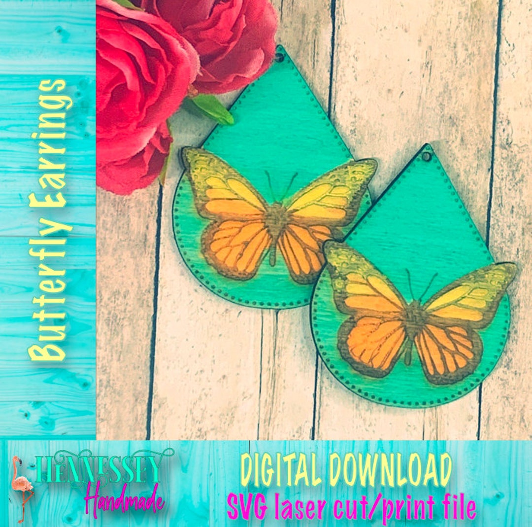 Butterfly Earrings, SVG Laser Cut File , Glowforge, Omtech Polar, Xtool, Aura, Digital, Boho ...