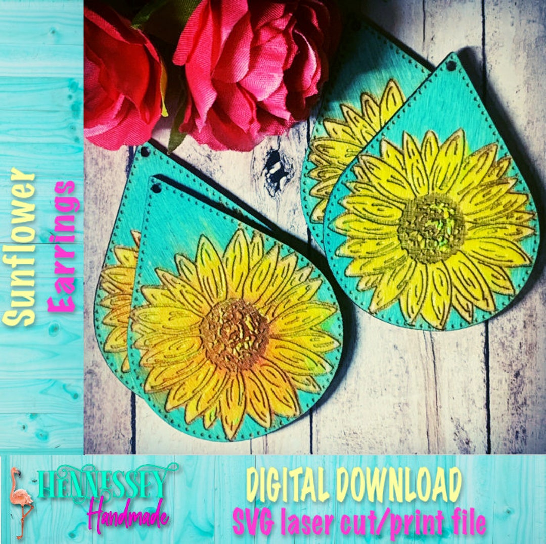 Sunflower Earrings, Aztec, SVG Laser Cut File , Glowforge, Omtech Polar ...