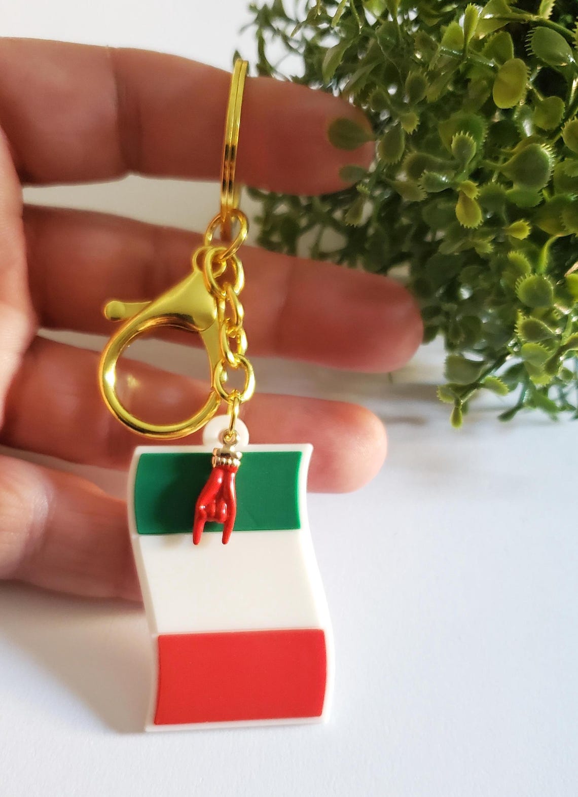 ITALIA, Flag Gold Keychain Charmed With Classic Red Mano Cornuto - Etsy