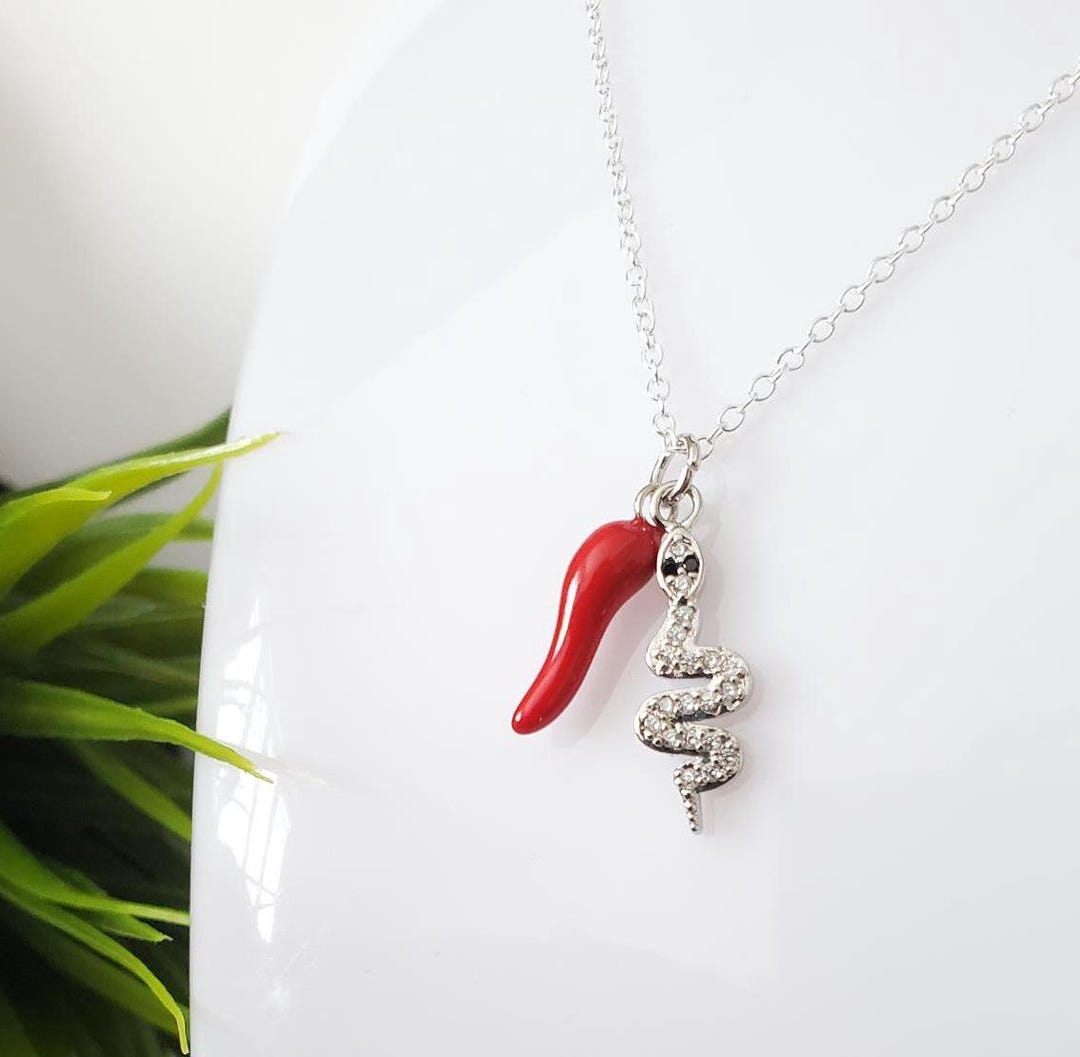 Cornicello, Cornetto, Italian Lucky Horn, Pave Snake Charm on a ...