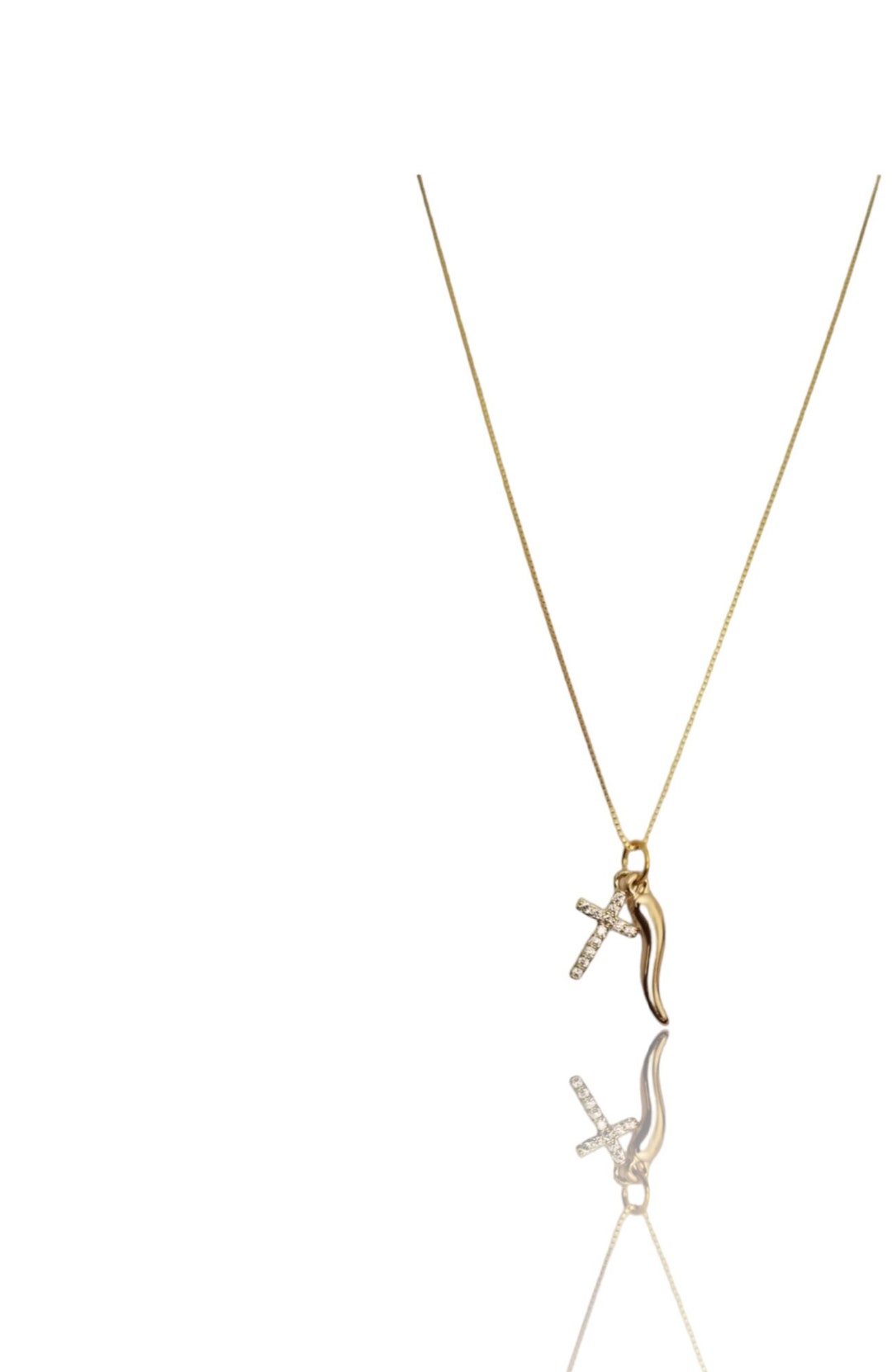 Cornicello Necklace: Lucky Italian Horn, Holy Cross, 14k Gold Plated ...