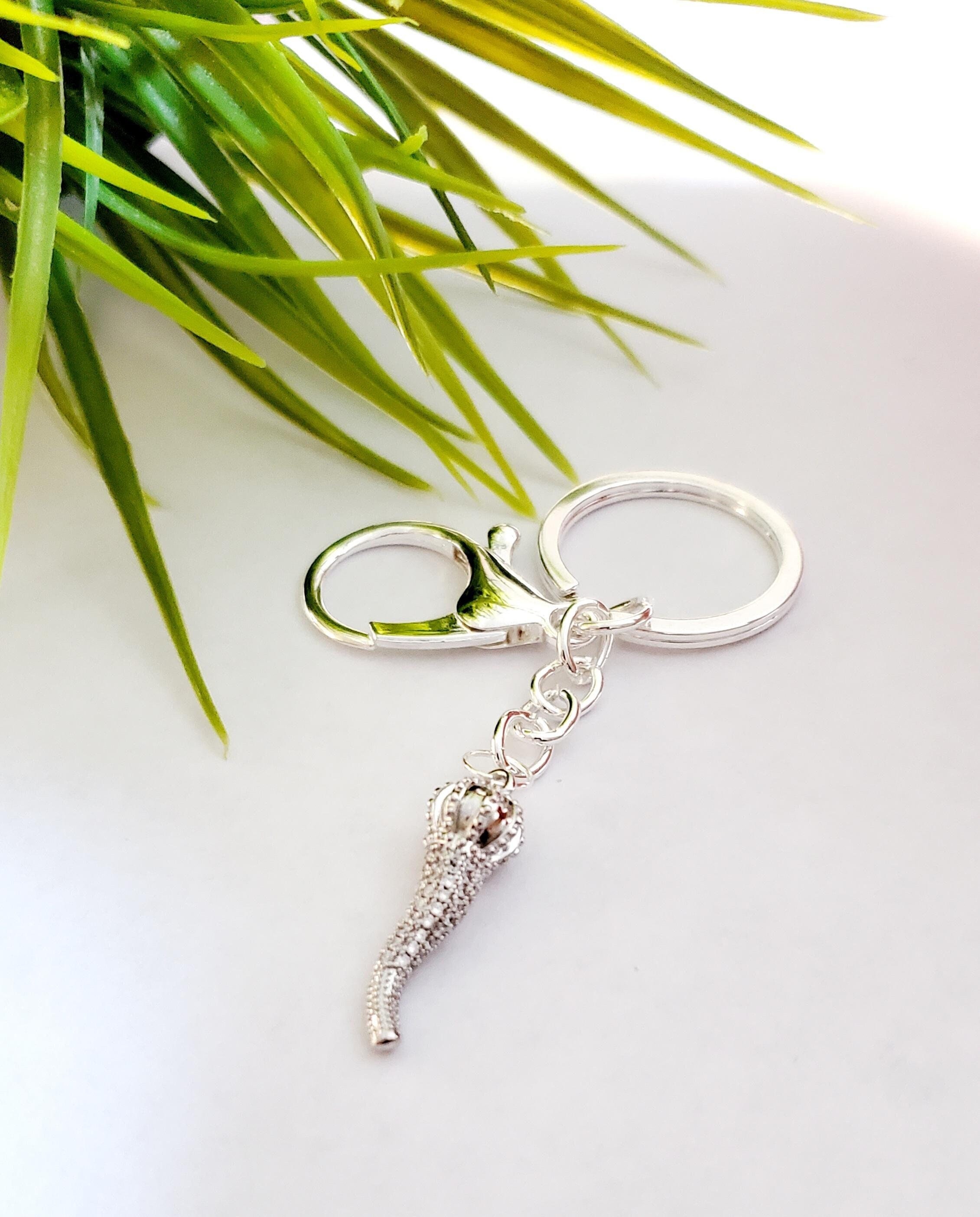 Cornicello, Italian Lucky Horn, Crowned Cubic Zirconia Keychain - Etsy