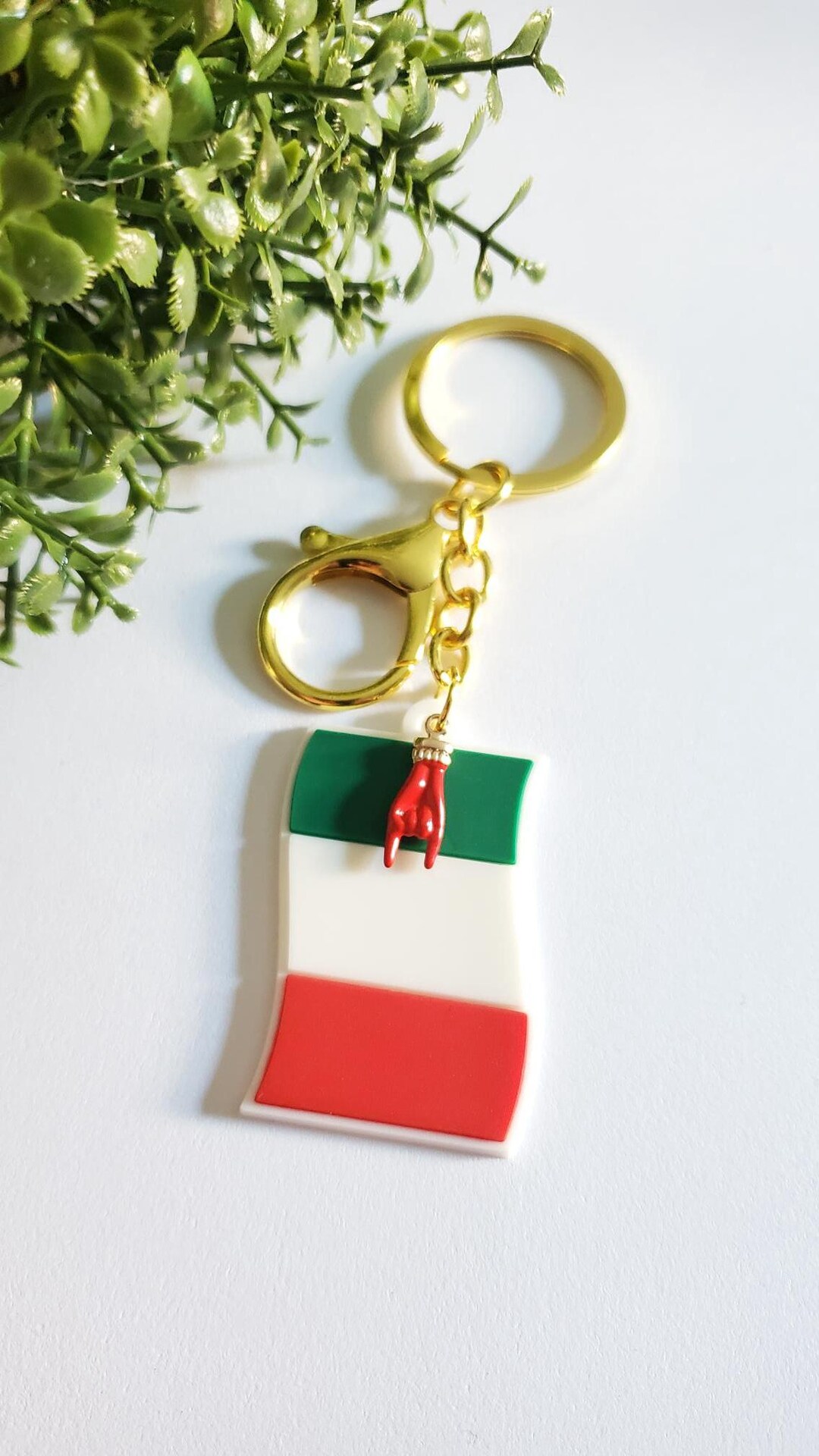 ITALIA, Flag Gold Keychain Charmed With Classic Red Mano Cornuto - Etsy