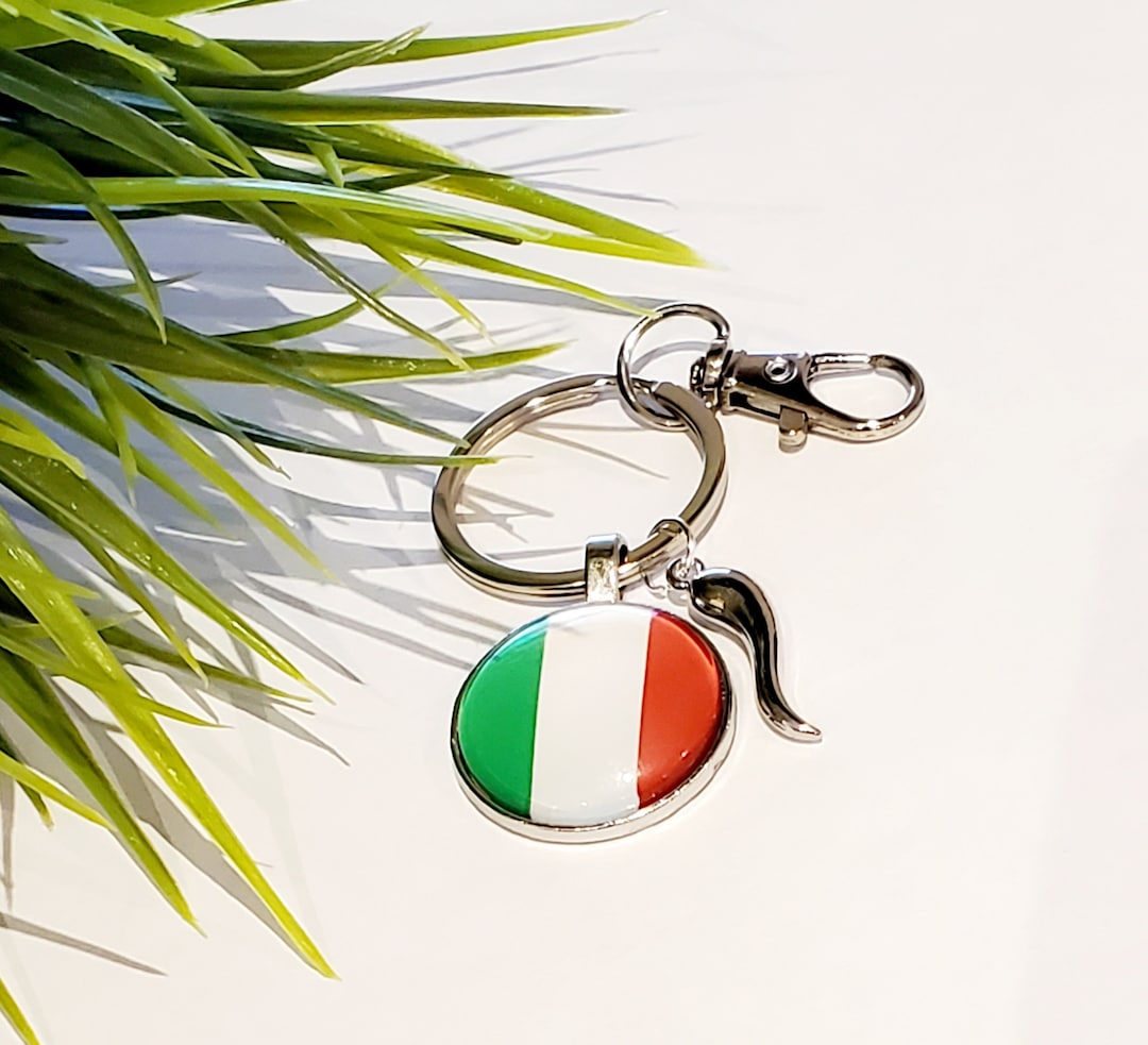 ITALIA, Flag Silver Keychain Charmed With Silver Cornicello - Etsy