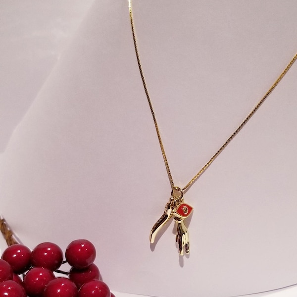 Italian Mano Cornuto and Cornicello Necklace - Etsy