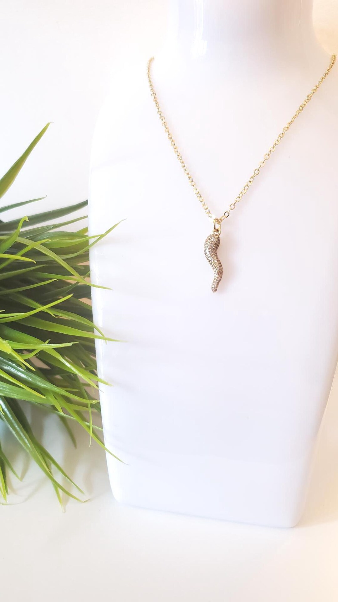 Cornicello, Lucky Italian Horn, Good Luck Charm, on 18" Gold Stainless ...