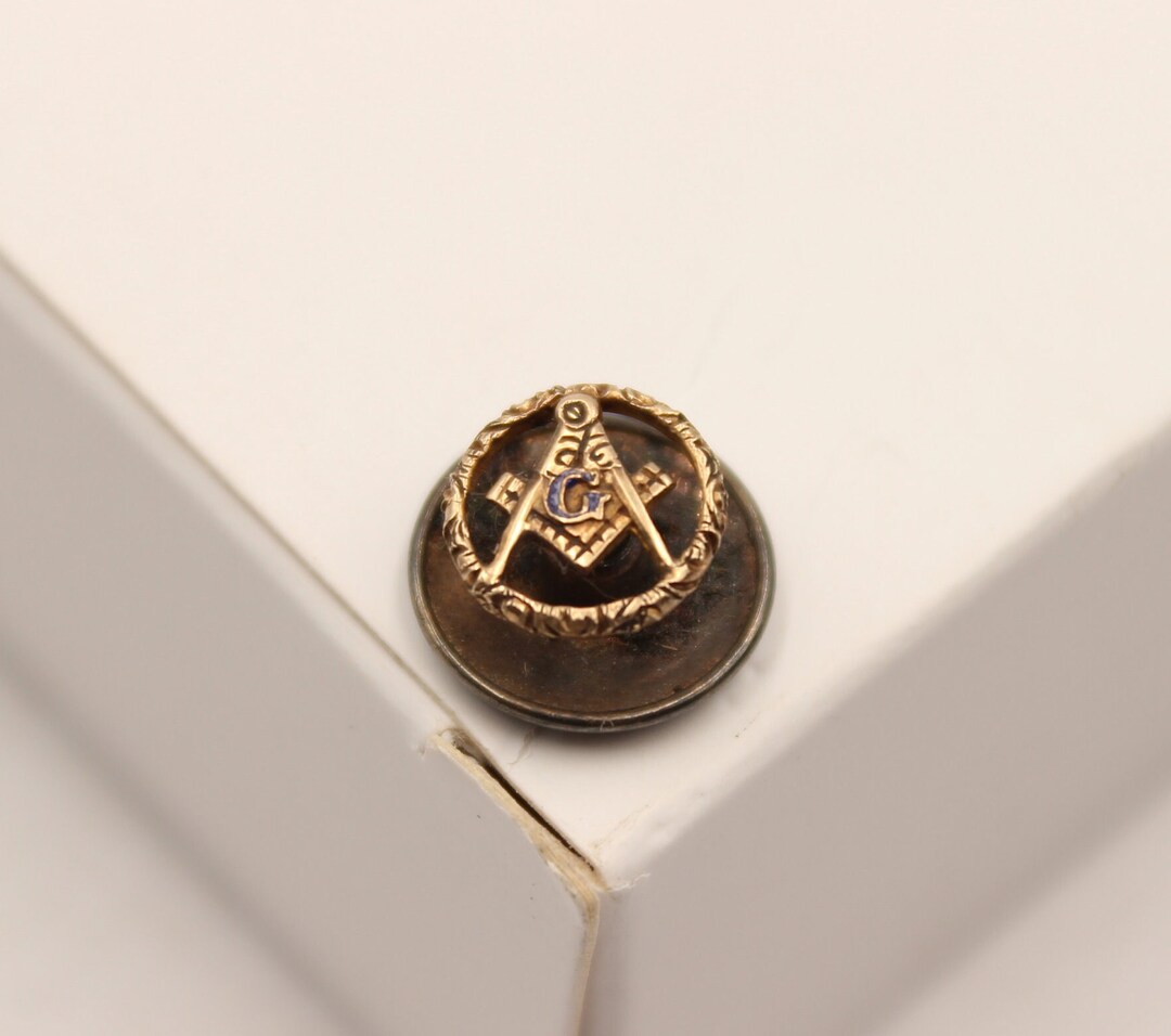 Vintage 10K Solid Gold 3D Freemason Lapel Pin Tack Button Masonic G ...