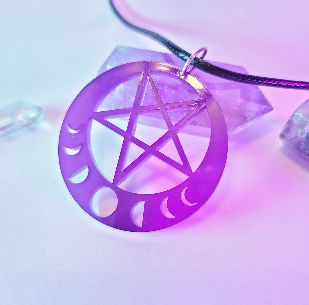Moon Phase Pentagram Necklace / Purple / Pagan / Witch / Occult / Laser ...