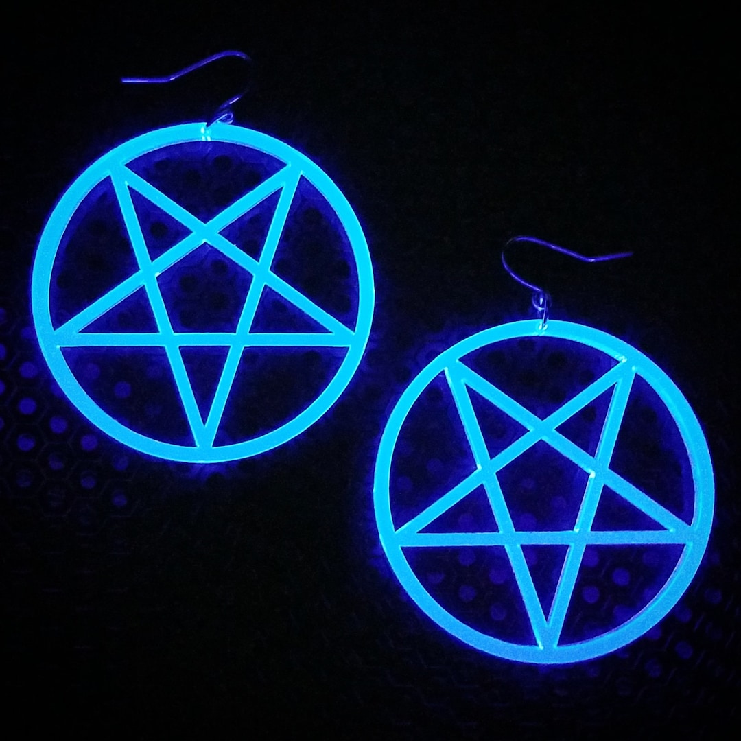 Inverted Pentagram Earrings / Blue / UV Reactive / Black Light / Witchy ...