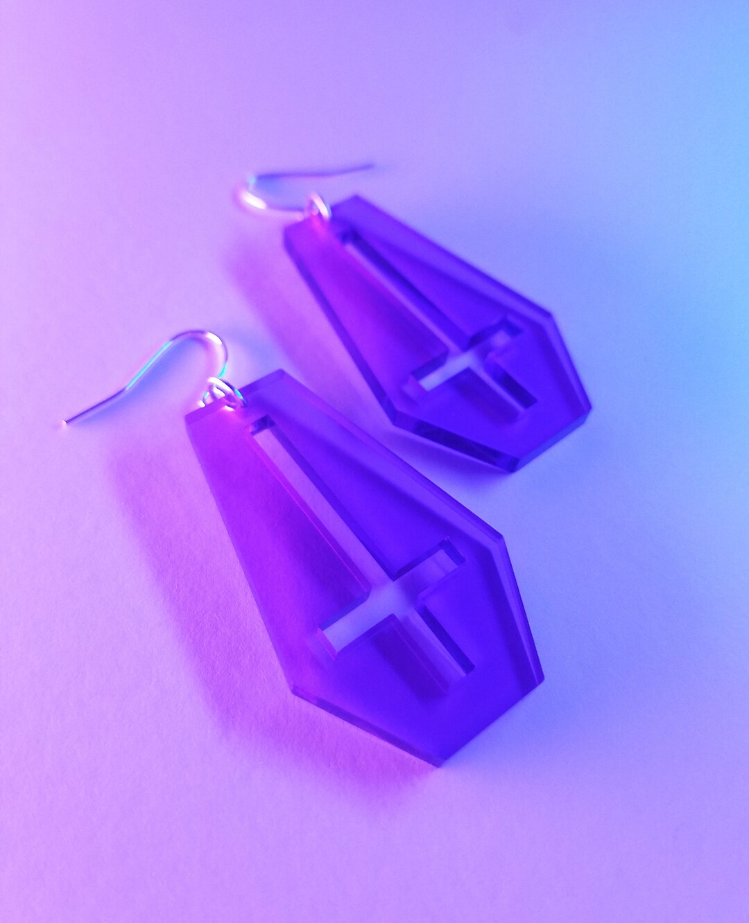 Coffin Earrings / Purple / Inverted Cross / Gothic / Spooky / Laser Cut ...
