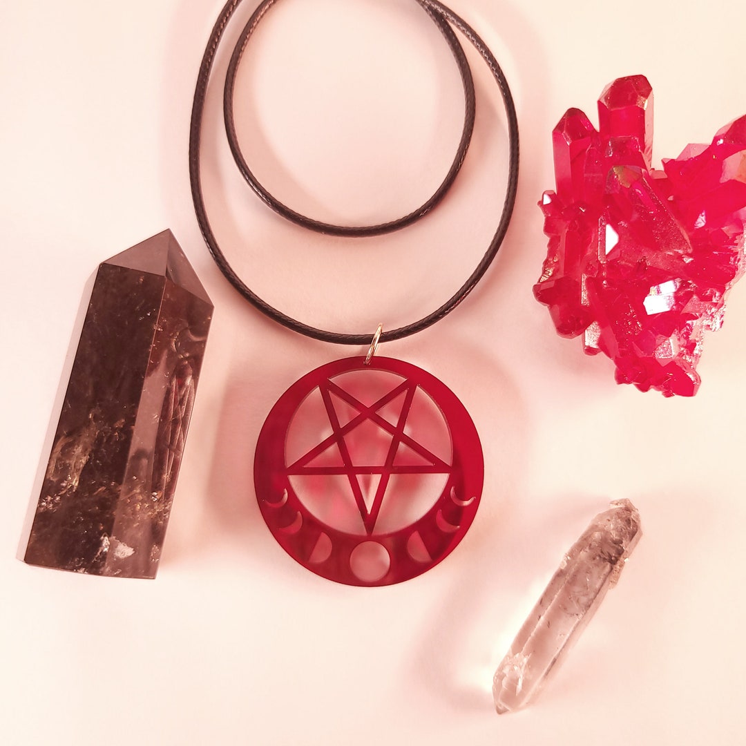 Moon Phase Pentagram Necklace / Dark Red / Pagan / Witch / Laser Cut ...